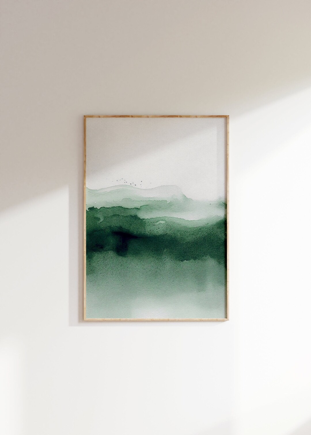 Emerald Green Abstract Art Print, Modern Minimalist Watercolor Painting ...
