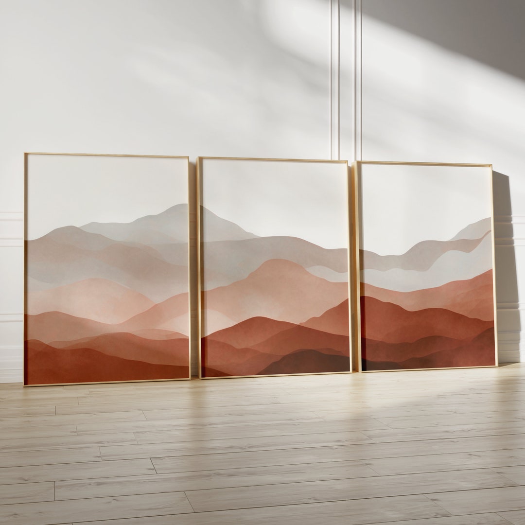 Terracotta Watercolor Landscape Prints - Set of 3 | Bohemian Wall Art ...