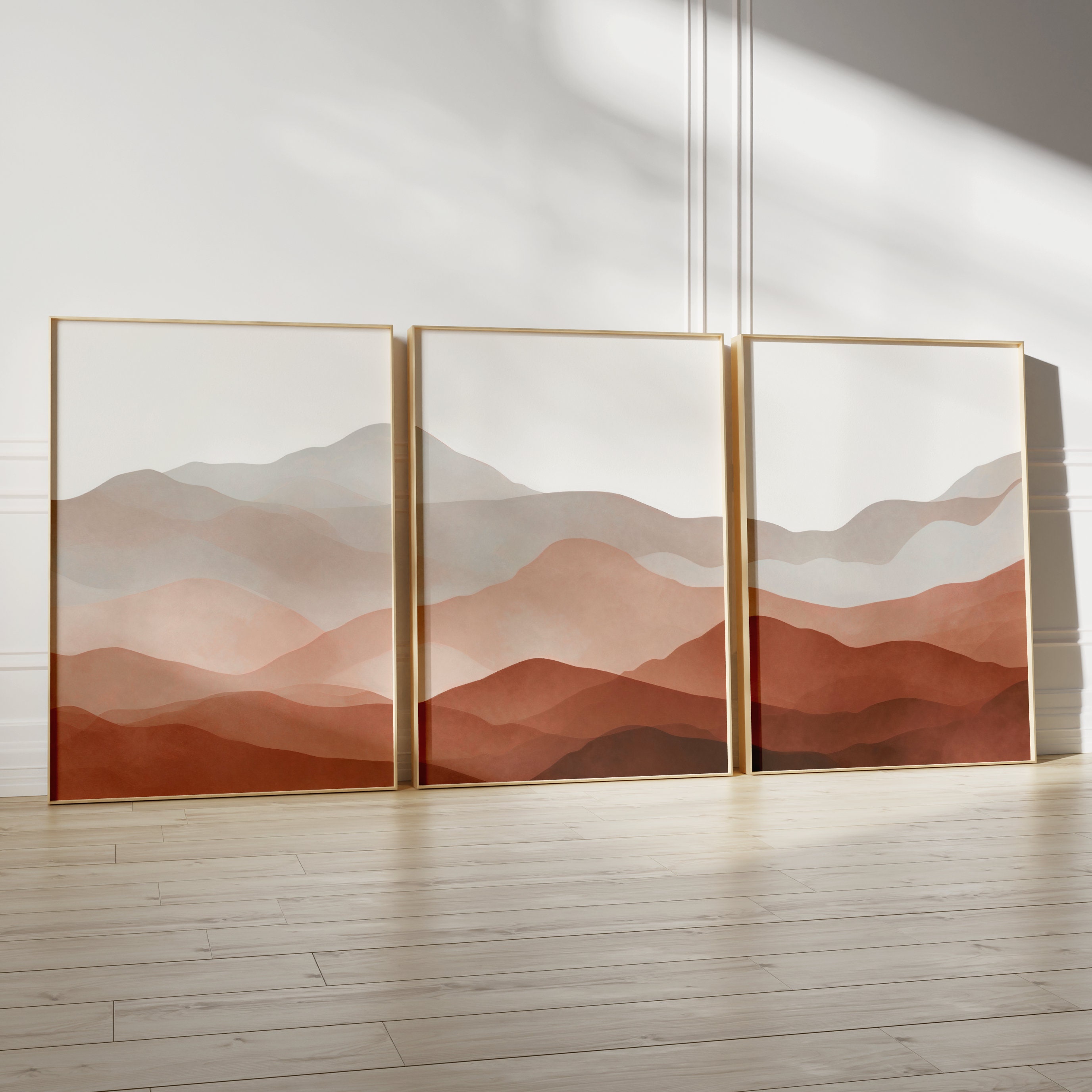Terracotta Watercolor Landscape Prints - Set of 3 | Bohemian Wall Art ...