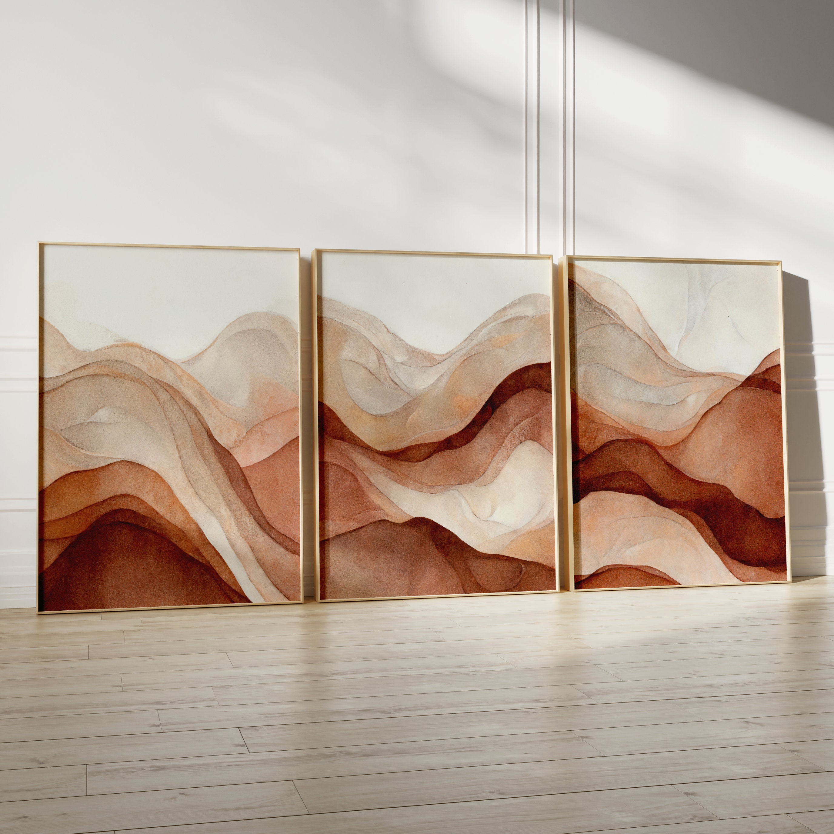 Terracotta Watercolor Landscape Prints Set of 3 Bohemian Wall Art ...