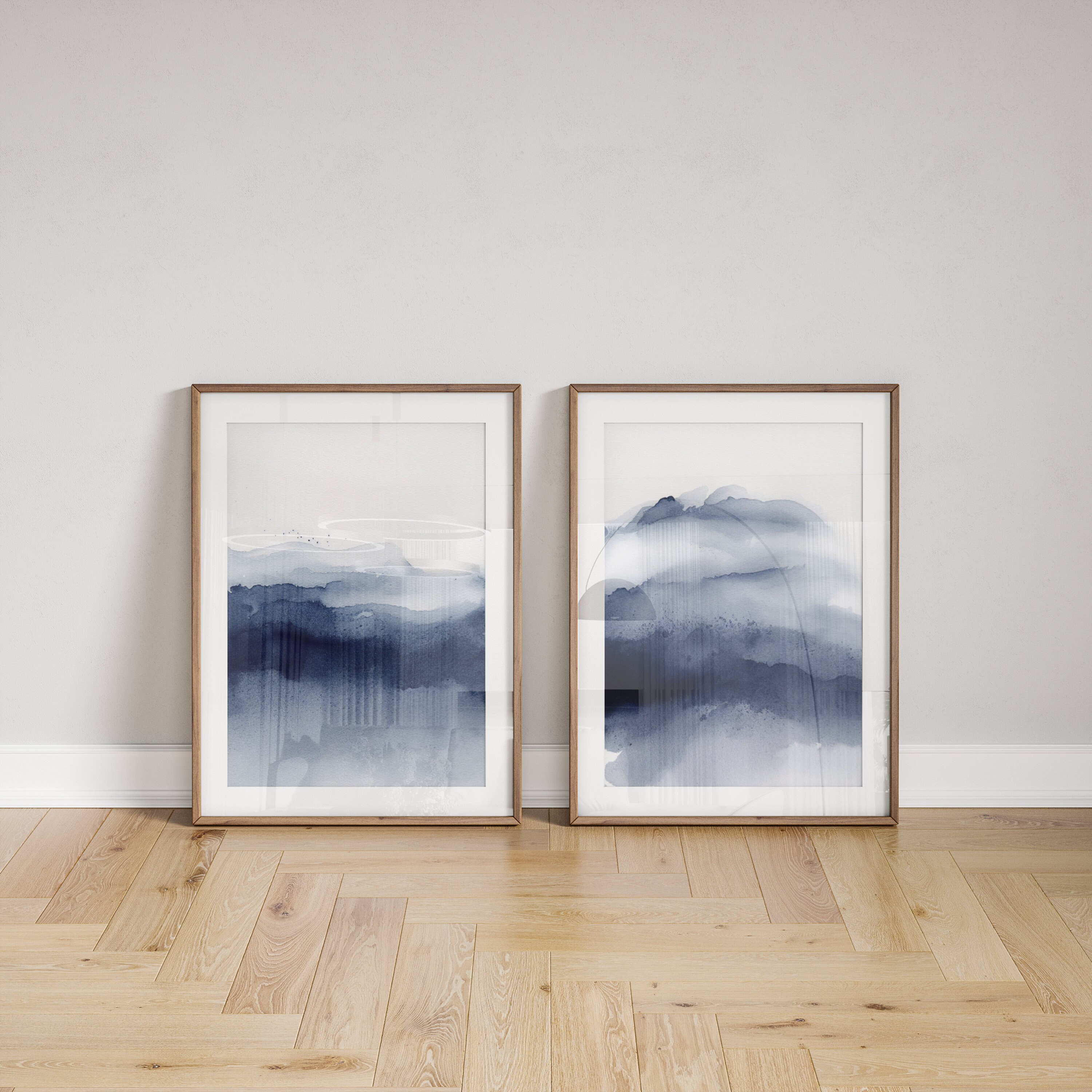 Navy Blue Ombre Watercolor Prints Set of 3 Abstract Blue - Etsy