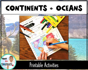 Continents and Oceans Map Coloring Pages. - Etsy