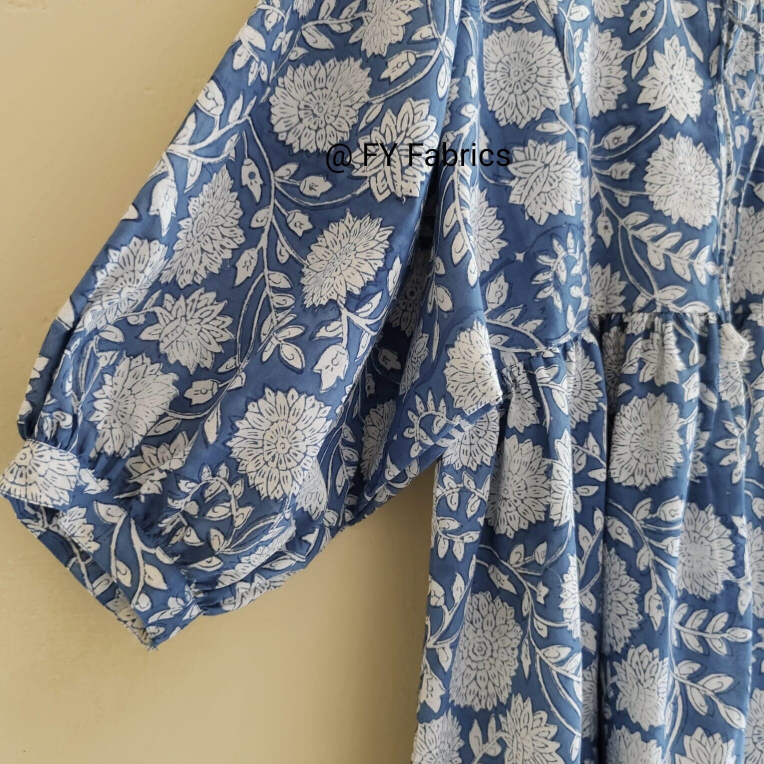 Blue Block Print Dress Cotton Mini Dress, Summer Dress for Women, Midi ...