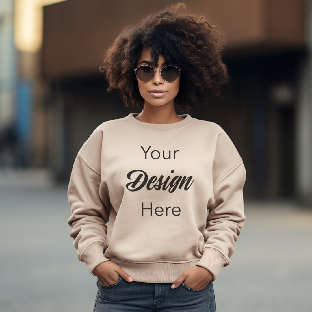 Gildan 18000 Mockup Effective POD Mockup Woman in Beige - Etsy