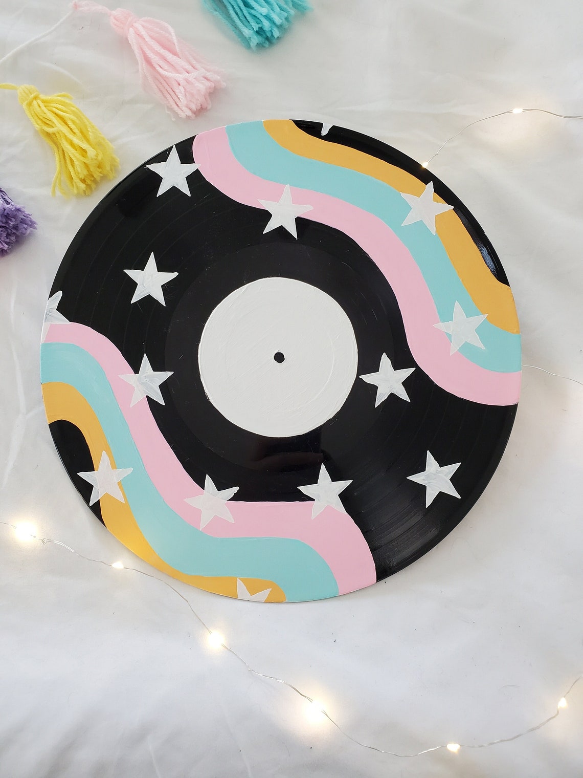 Hand Painted Abstract Vinyl Record With Stars - Etsy