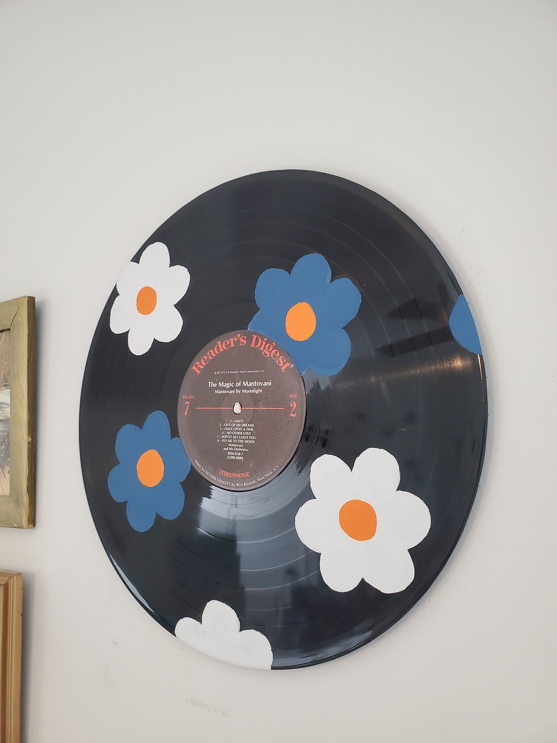 Hand Painted Auburn/ Blue and Orange Flower Design Vinyl Record - Etsy