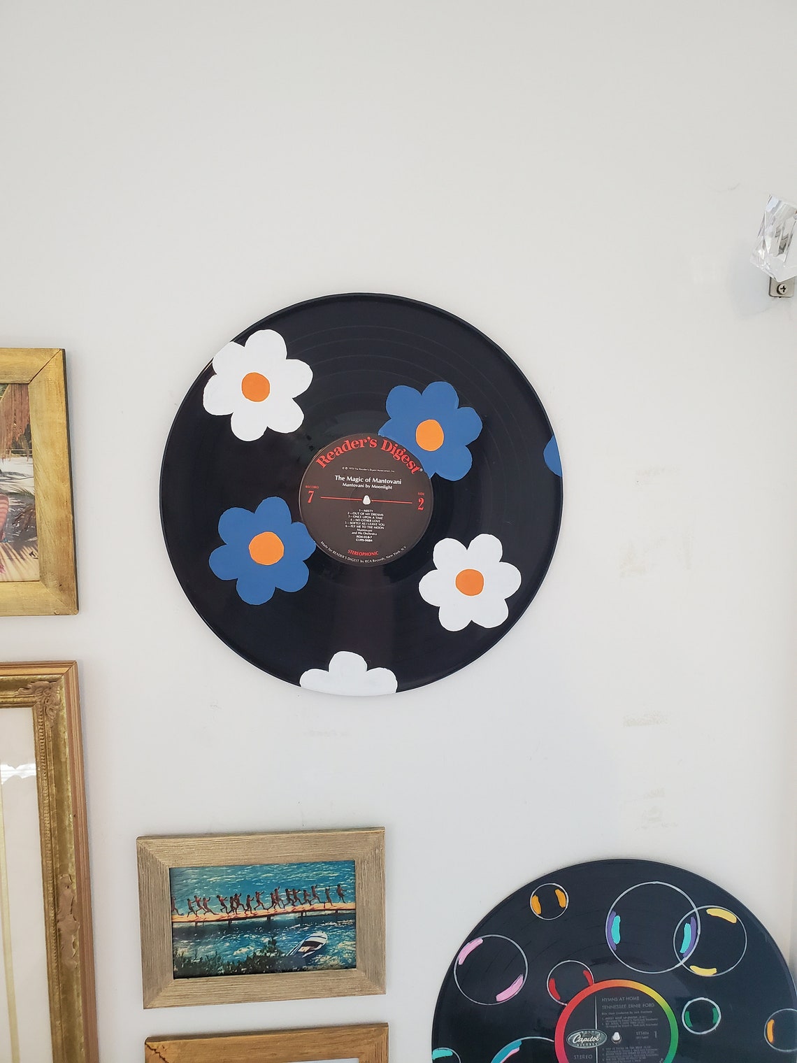 Hand Painted Auburn/ Blue and Orange Flower Design Vinyl Record - Etsy