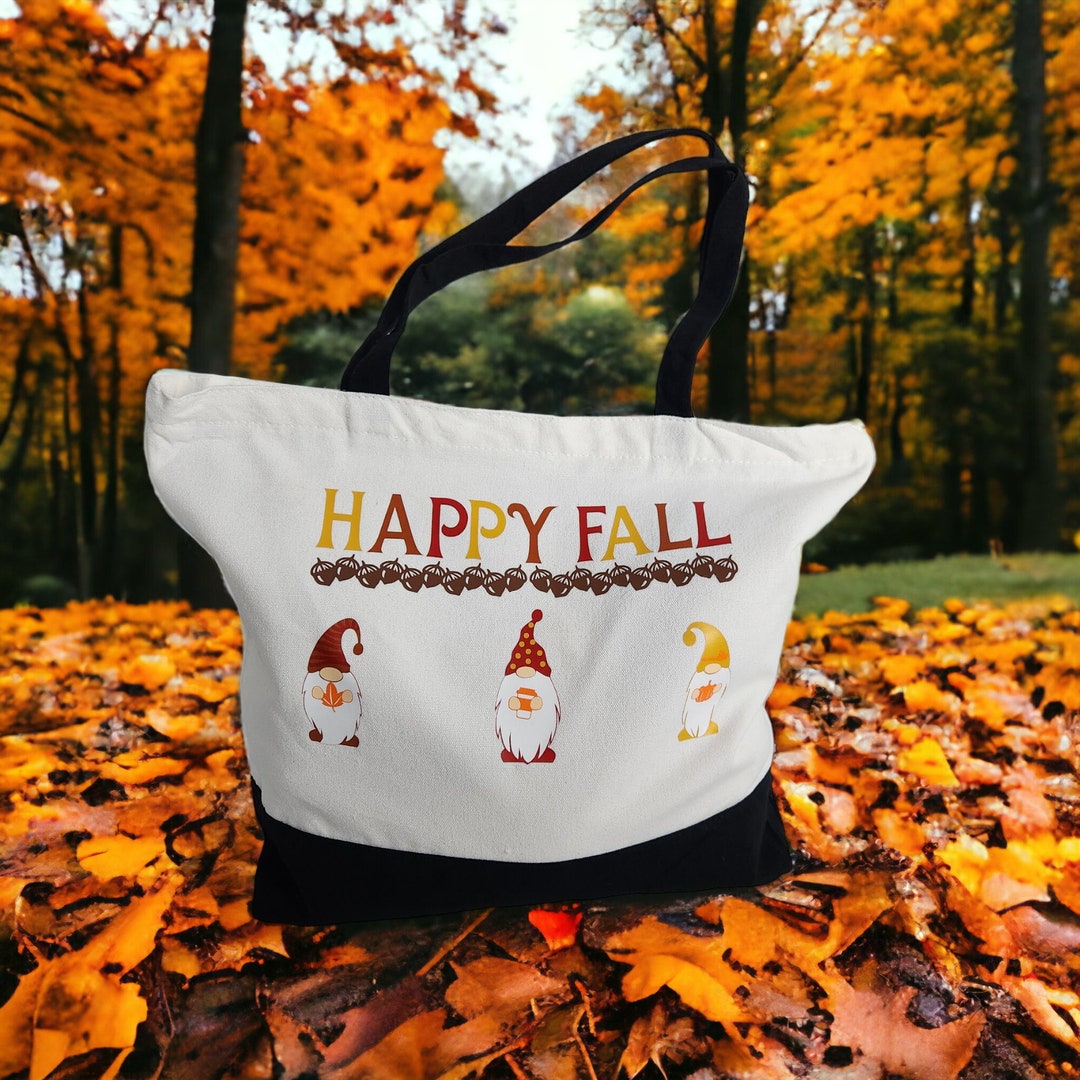 Happy Fall Gnomes Large Zipper Canvas Tote 12x18 and Black - Etsy
