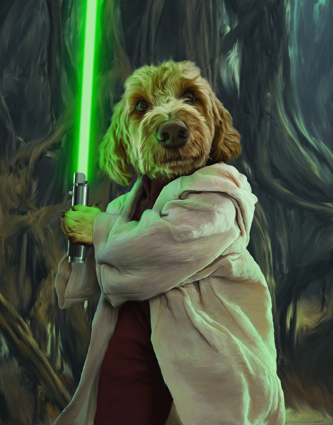 Pet Portrait Jedi, Baby Yoda Art Funny Pet Lover Gift, Star Wars ...