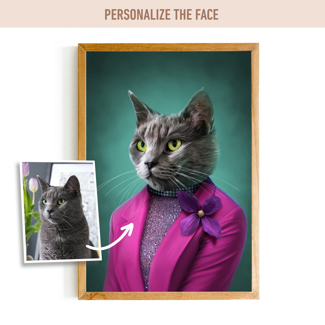 Cat Portrait, Fun Potrait Dog, Custom Female Portrait, Pet Portrait ...