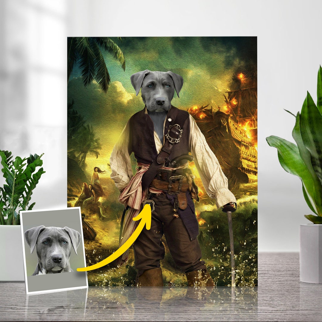 Funny Pet Lover Gift | Custom Pirate Pet Portrait | Custom Dog Portrait ...