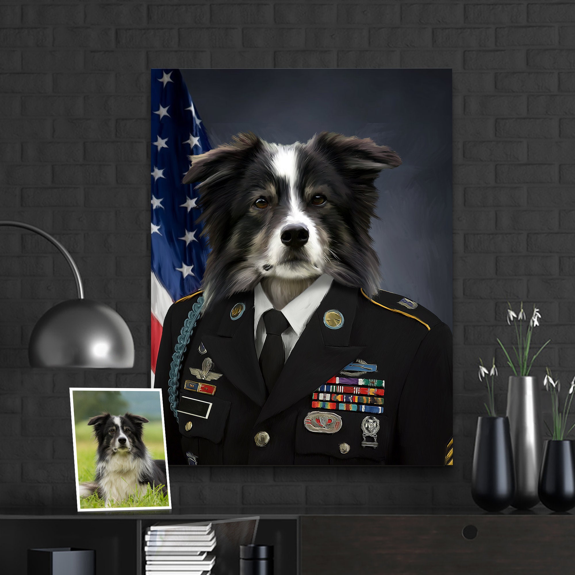 US Army Staff Sergeant Portrait, Custom Dog, Personalised Art, Pet ...
