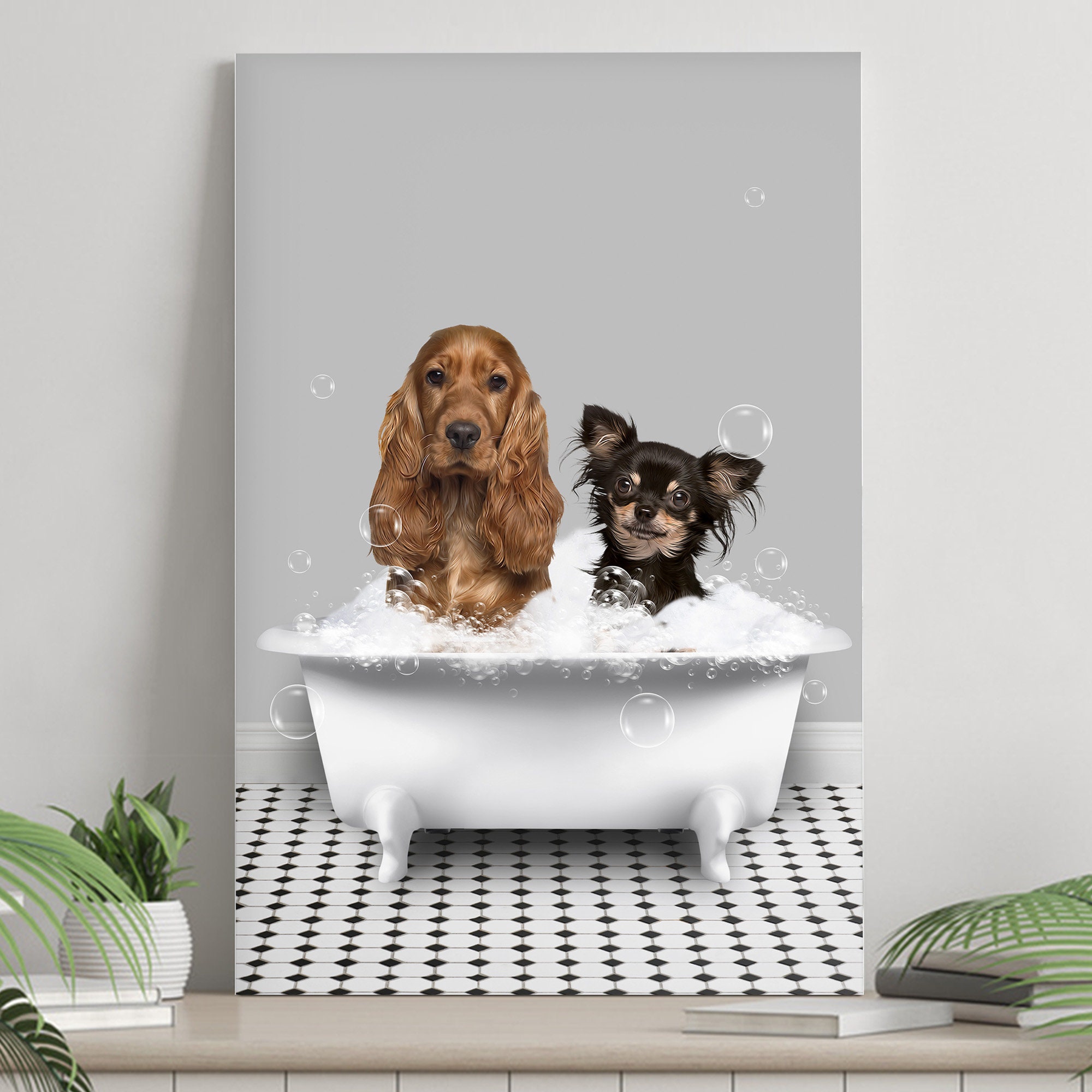 Animal in Tub Custom Pet Portraits Set of 2 Restroom Pet - Etsy