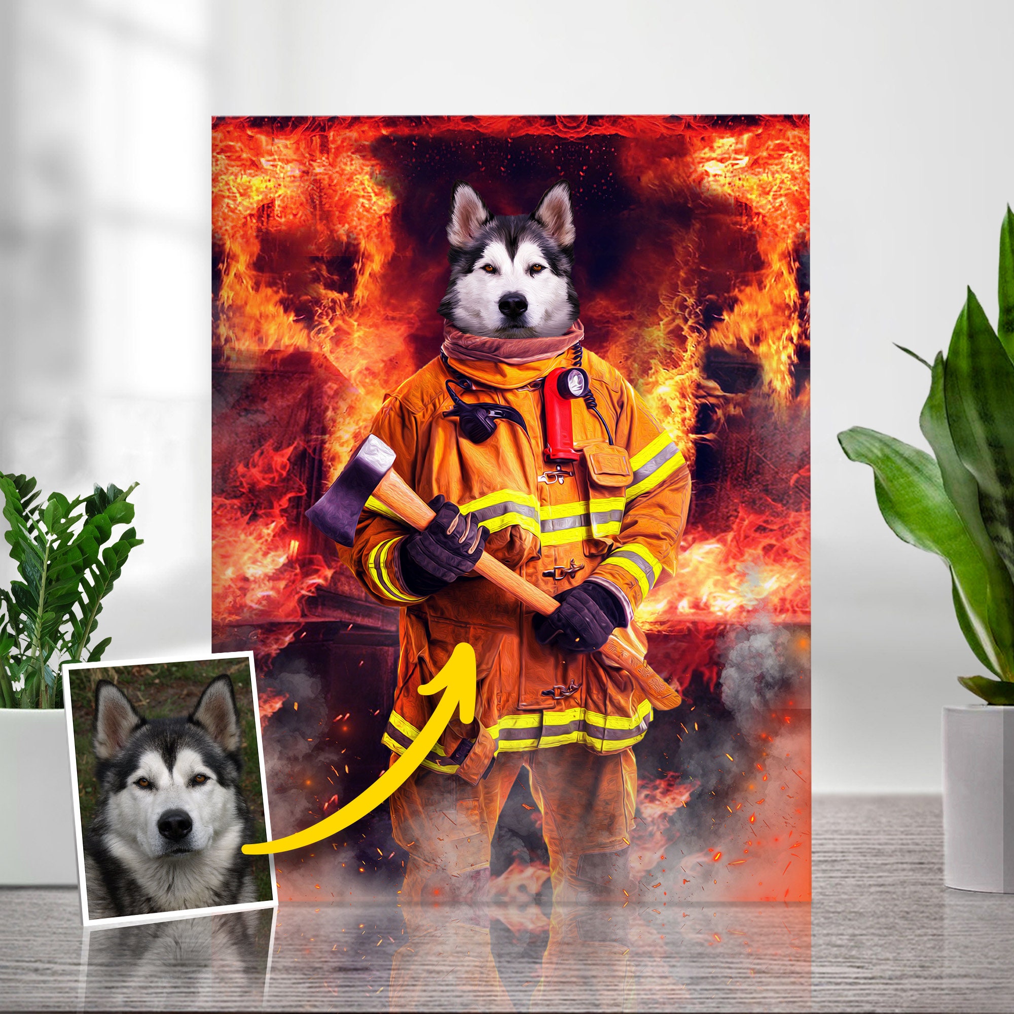 Firefighter Pet Portrait Firefighter Gift Ideas Fire - Etsy