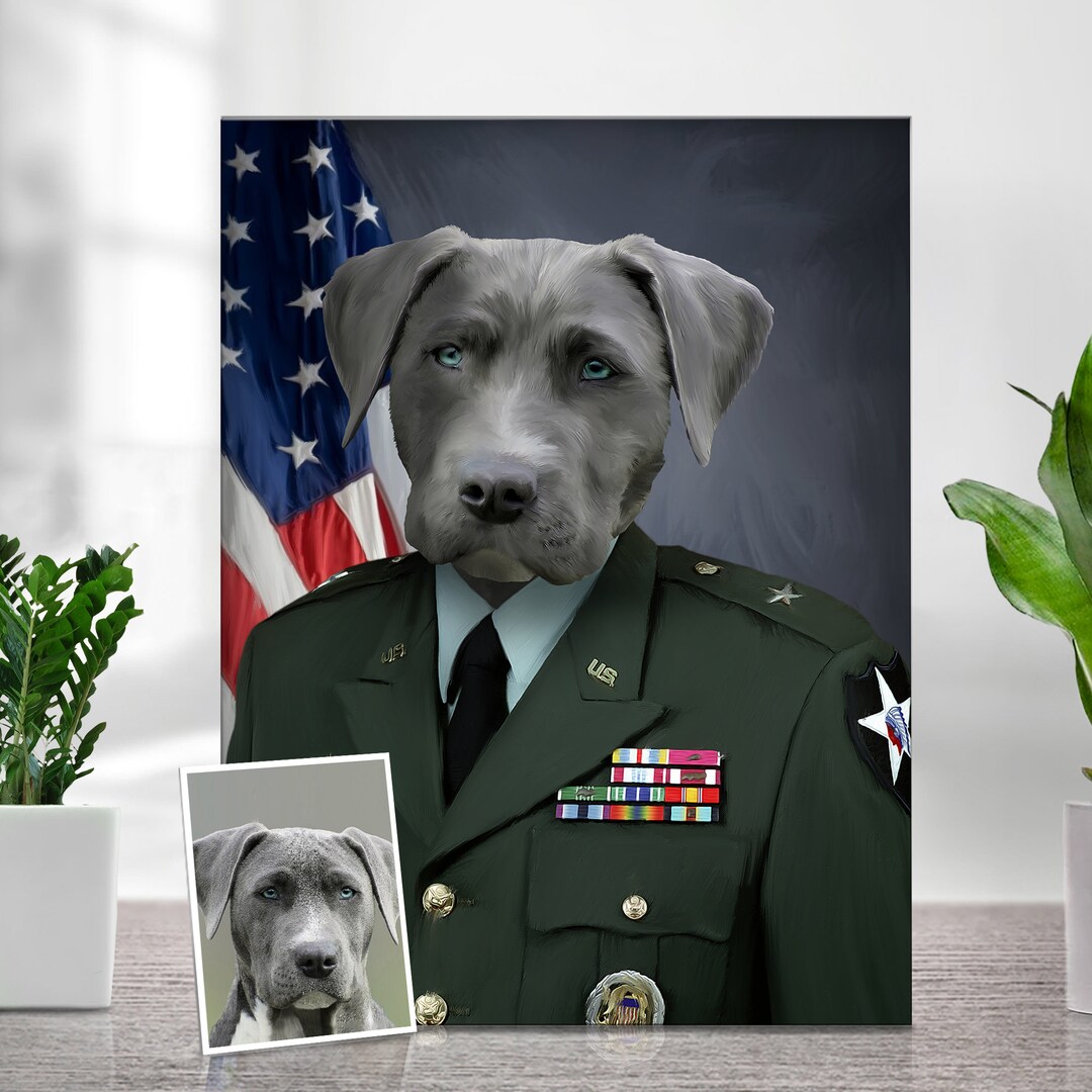 US Army - Brigadier General Portrait, Custom Dog, Personalised Art, Pet ...