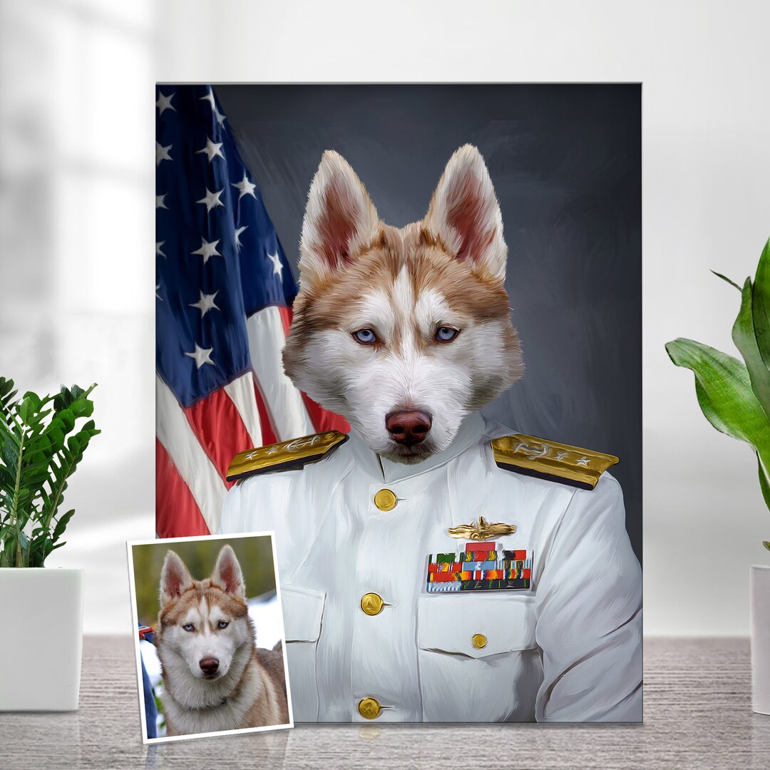 US Navy Rear Admiral Portrait, Custom Dog, Personalised Art, Pet ...