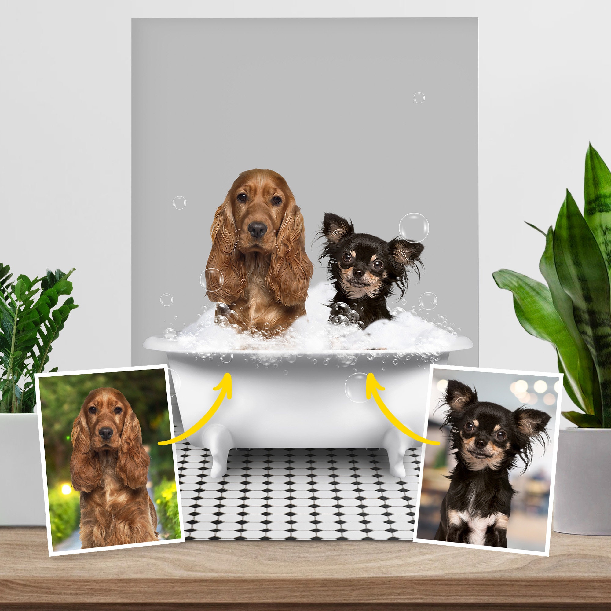 Animal in Tub Custom Pet Portraits Set of 2 Restroom Pet - Etsy