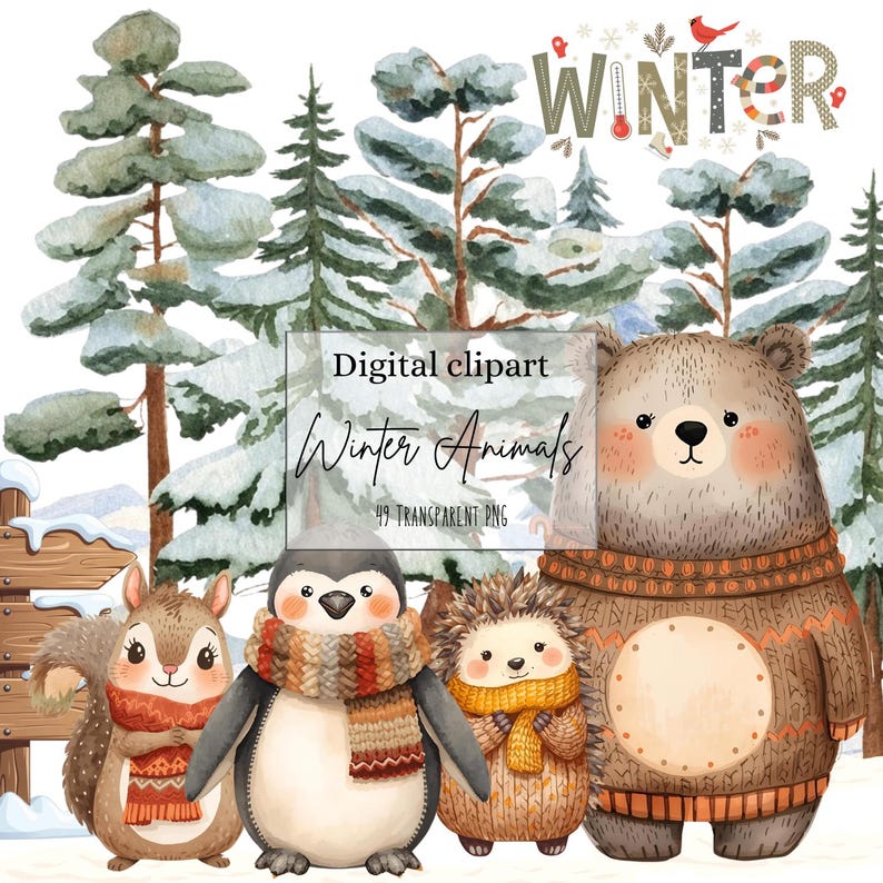 Watercolor Winter Animals Clipart, Nursery Decor (digital Download ...