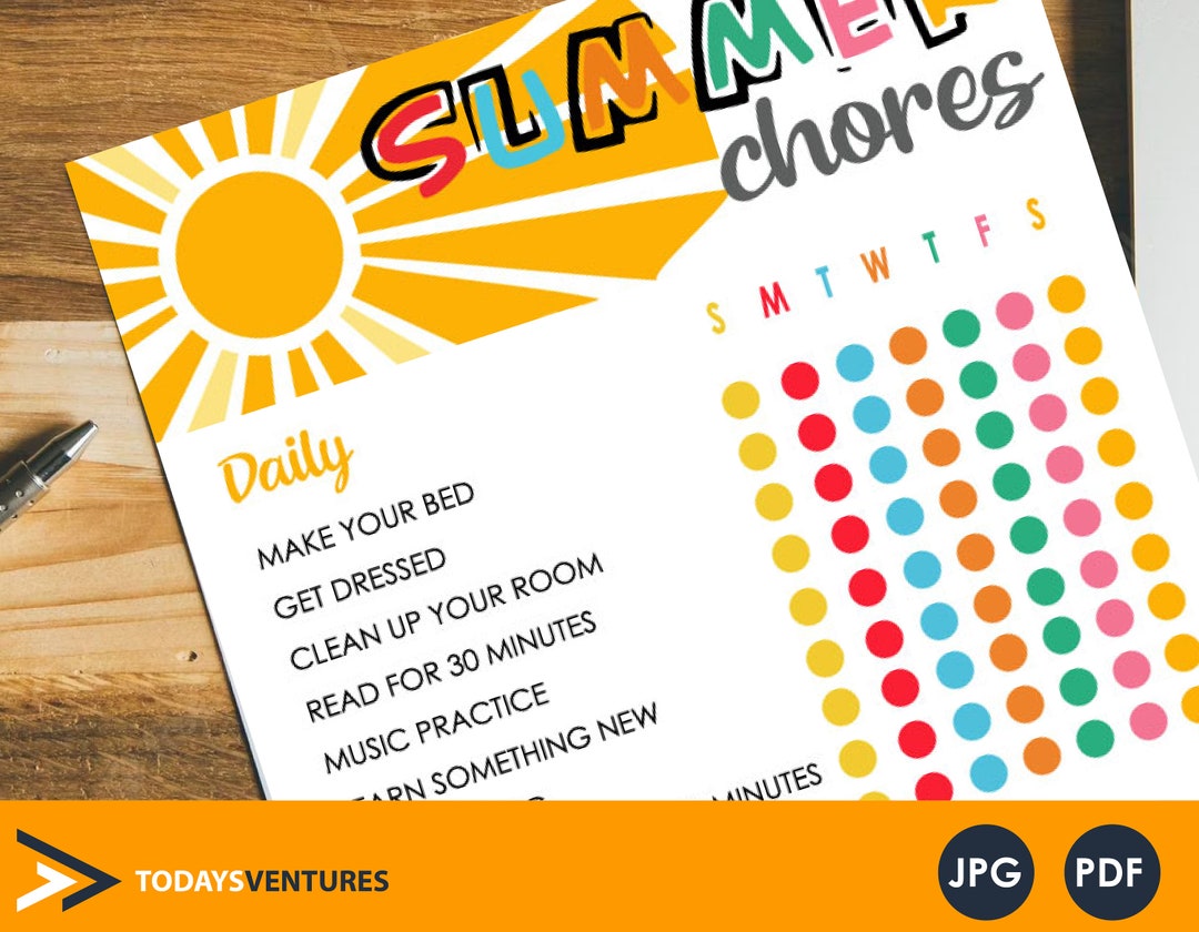 EDITABLE Summer Chore Chart INSTANT DOWNLOAD Printable - Etsy Ireland