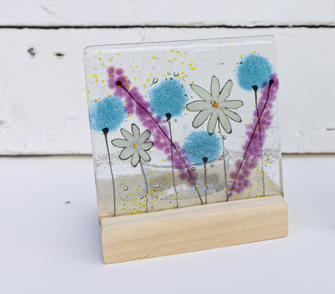 Daisy (blue) Fused Glass Tea Light Holder - Etsy