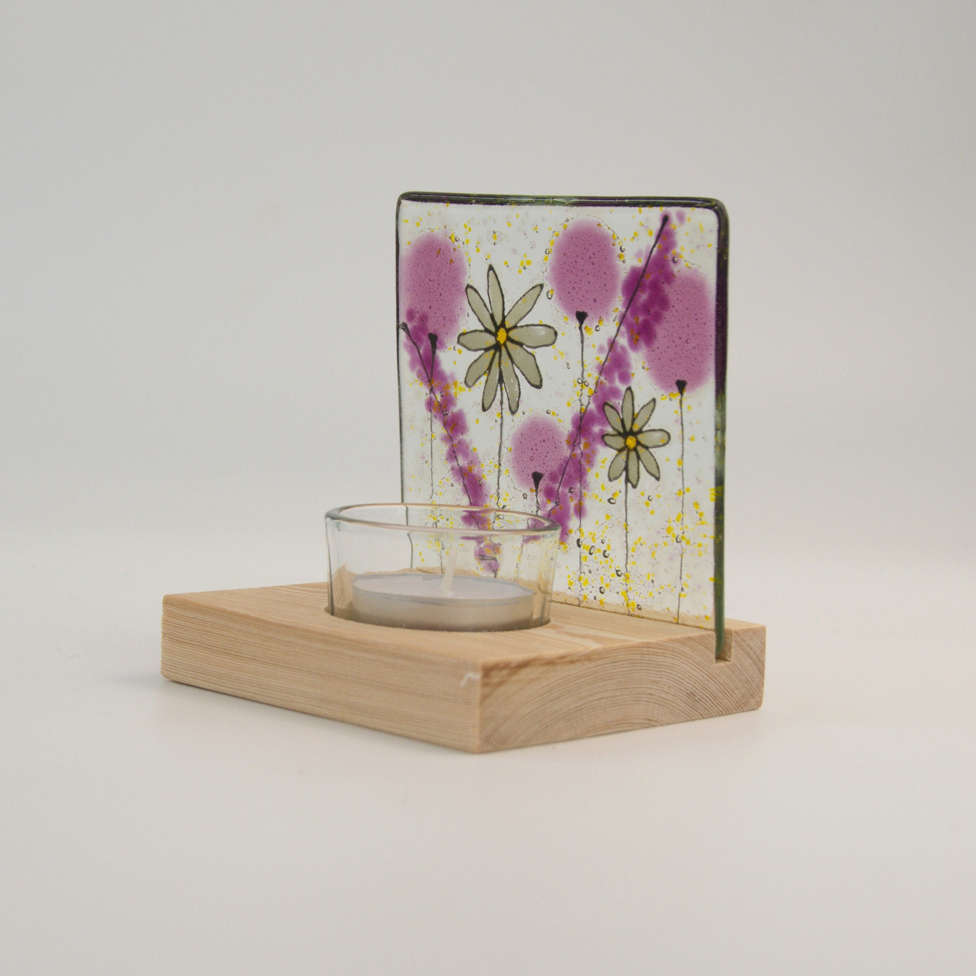 Daisy (pink) Fused Glass Tea Light Holder - Etsy UK