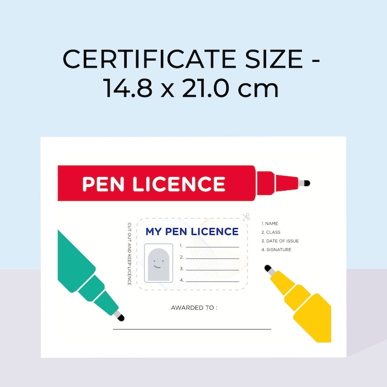 Pen Licence Primary School Printable Certificate - Instant Download ...