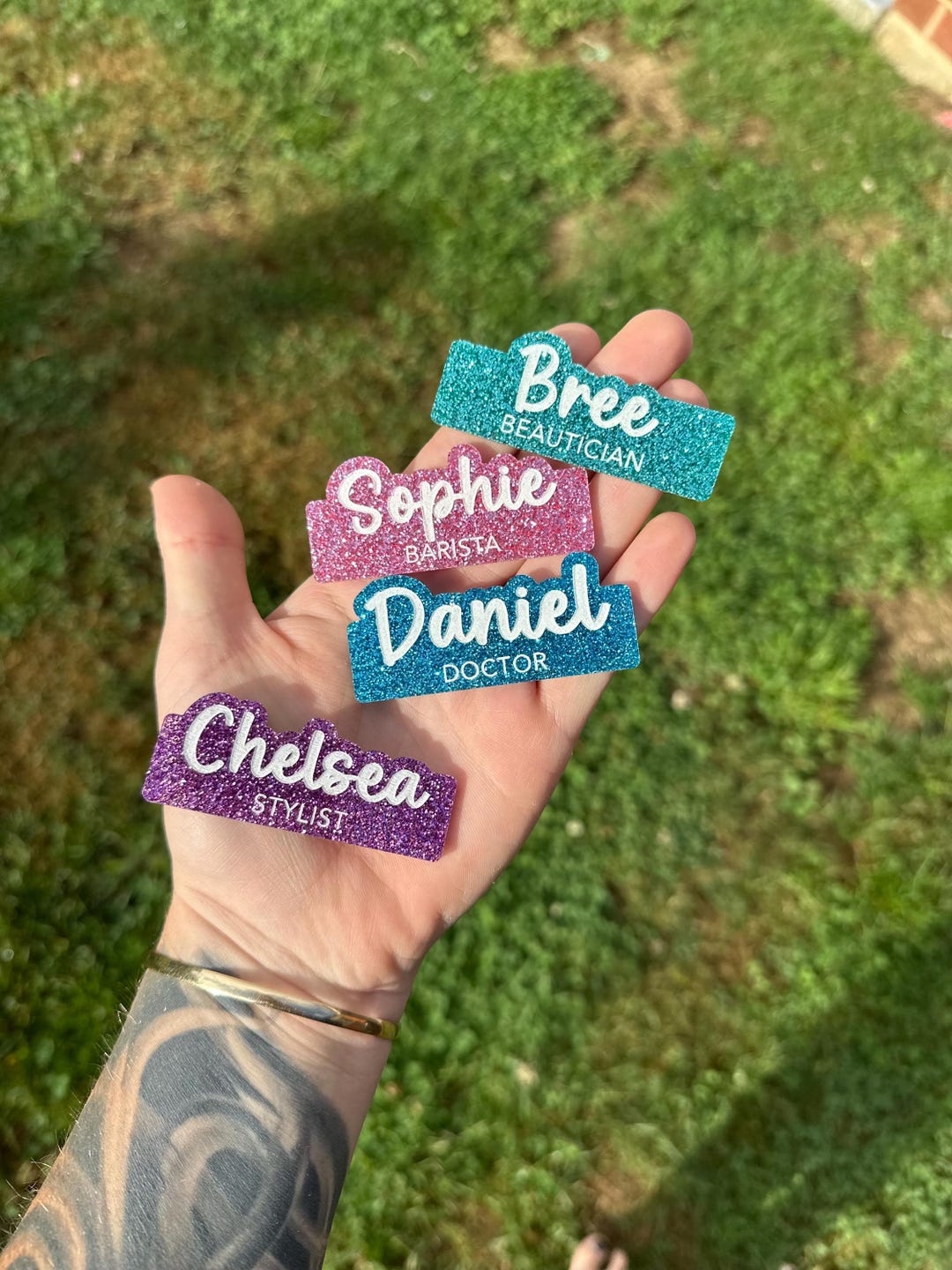 Personalized Glitter Name Badge: Magnetic Staff ID - Etsy