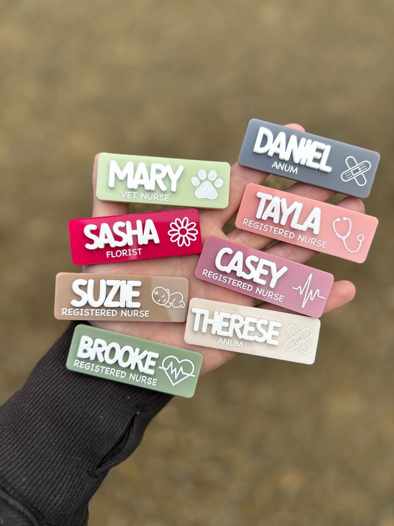 Personalized Acrylic Name Badge: Engraved 3D Lettering, Magnetic Back ...