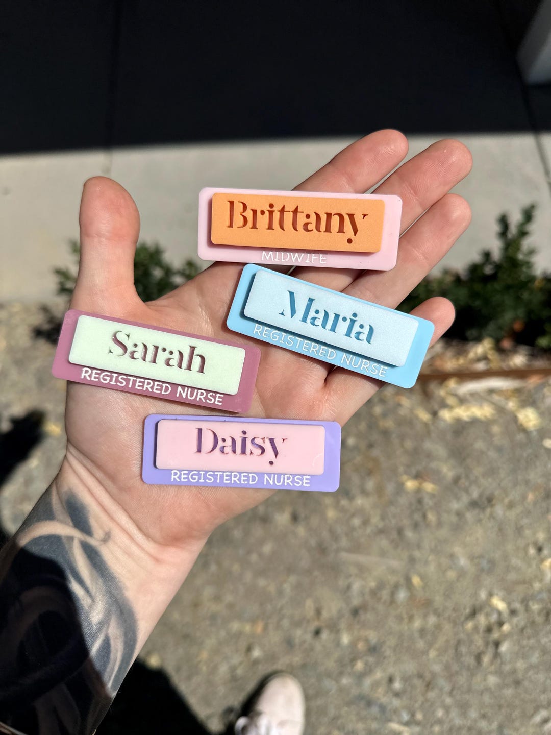 Personalized Acrylic Name Badge: Stencil Font, Magnetic Back - Etsy