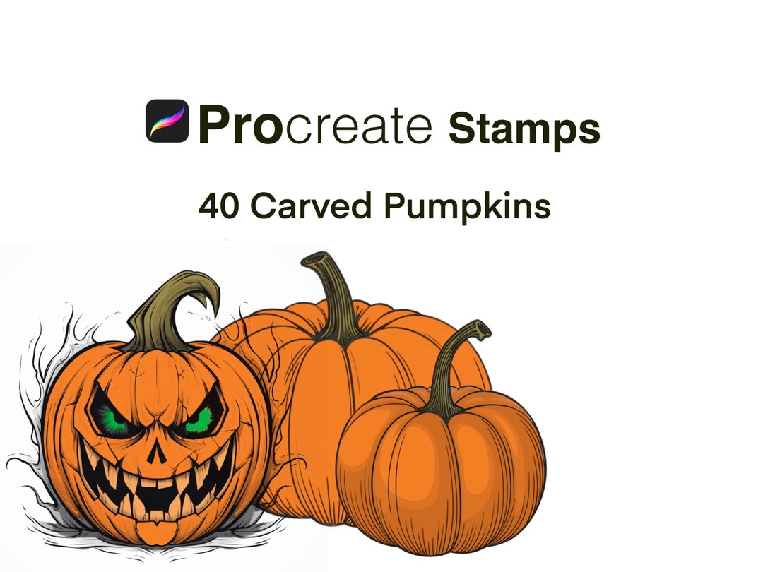Carved Pumpkin Procreate Stamp Set - 40 Carved Halloween Pumpkin Brush ...