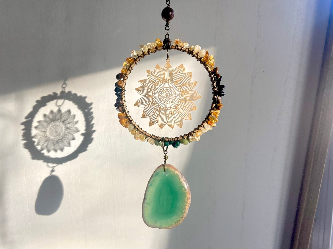 Sunflower Agate Suncatcher, Bronze Citrine Crystal Gemstone Flower All ...