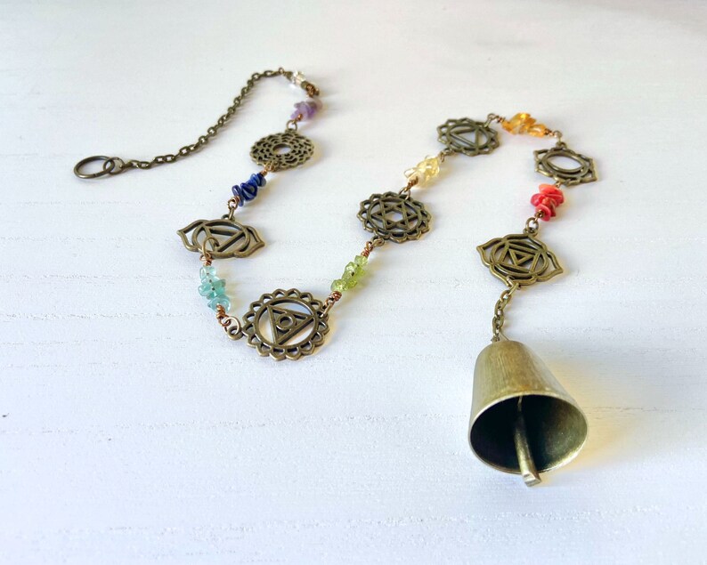Chakra Suncatcher Bronze Bell Chime Door Ringer, Gemstone Crystal ...