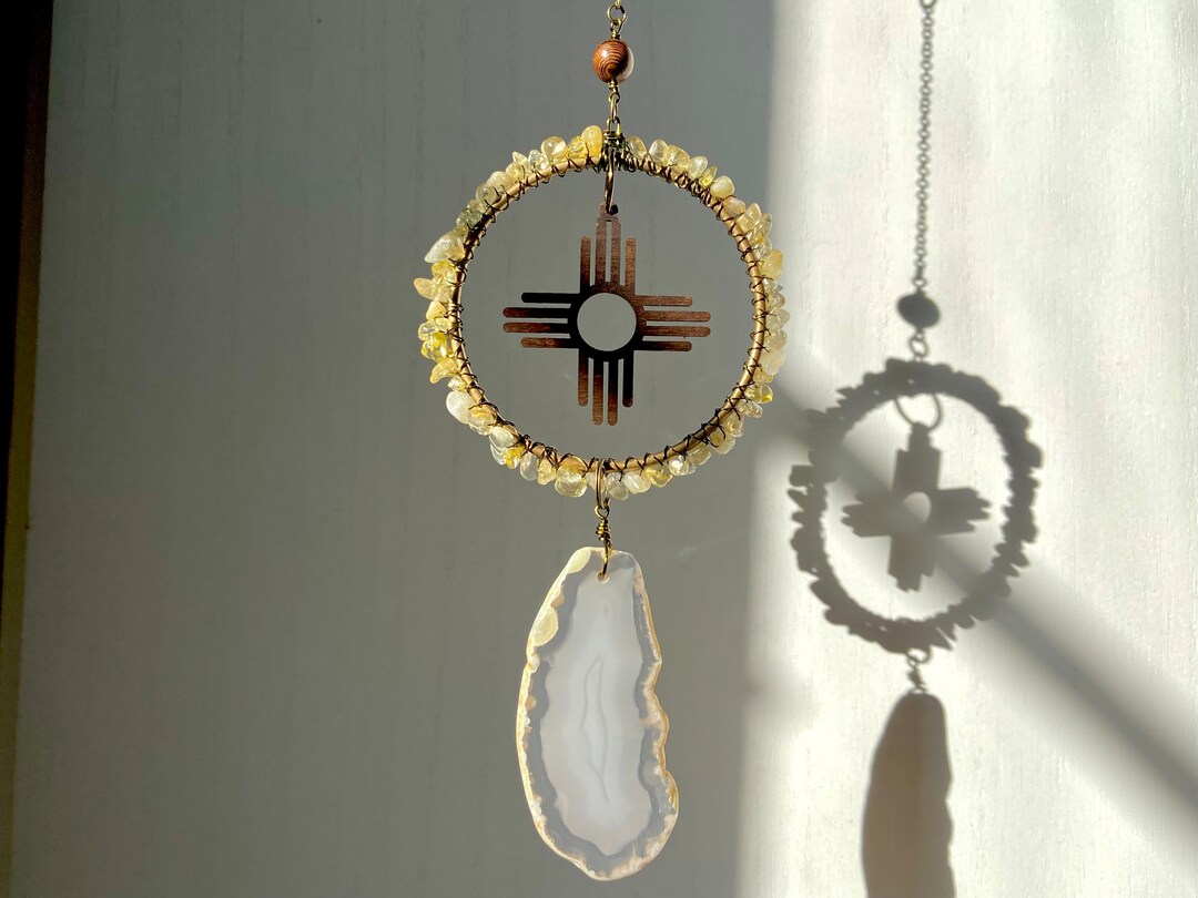 Zia Suncatcher, Crystal Gemstone Agate New Mexico Southwest Home Window ...