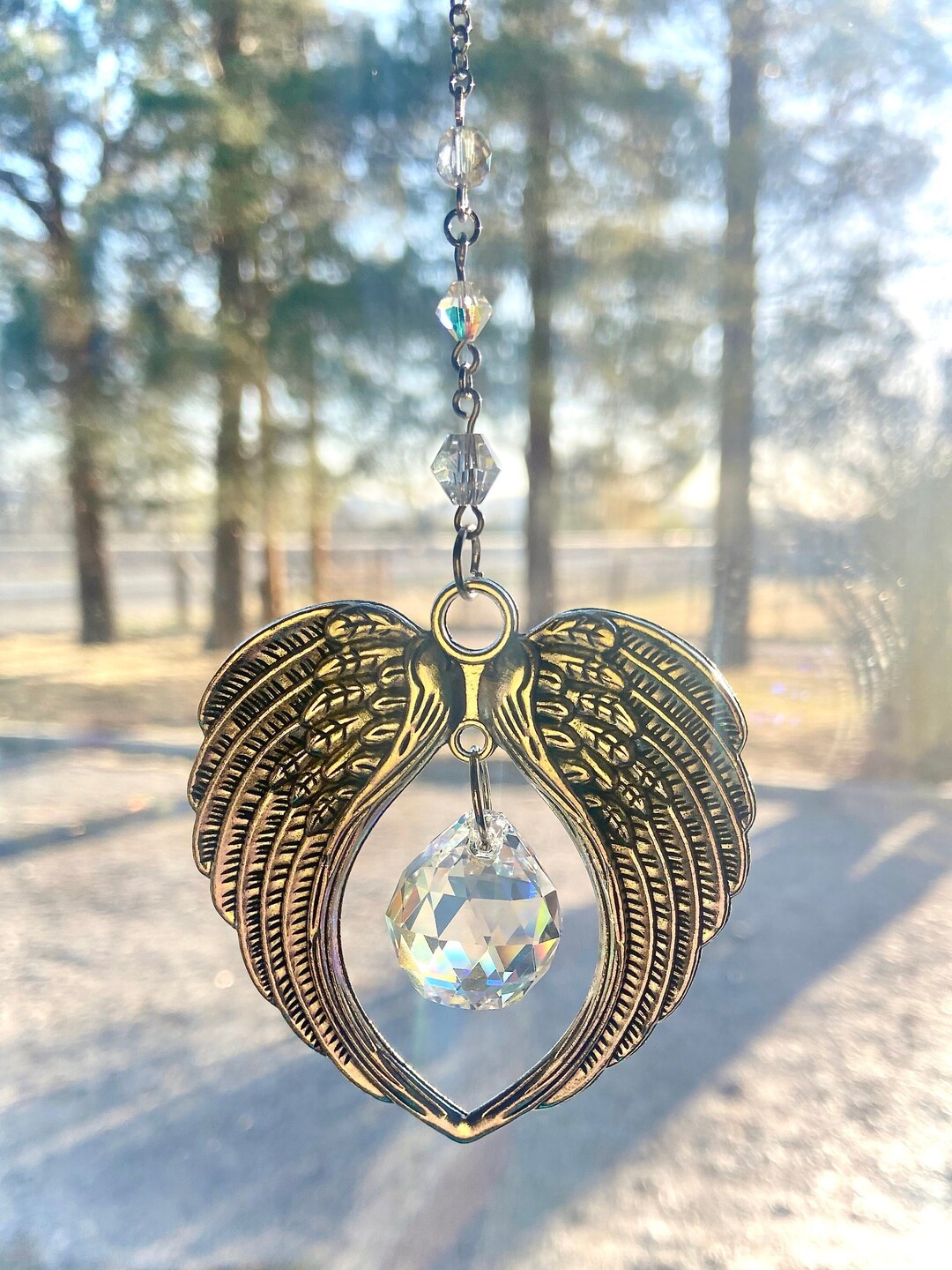Beaded Suncatcher Guardian Angel Wings Glass Crystal Prism - Etsy