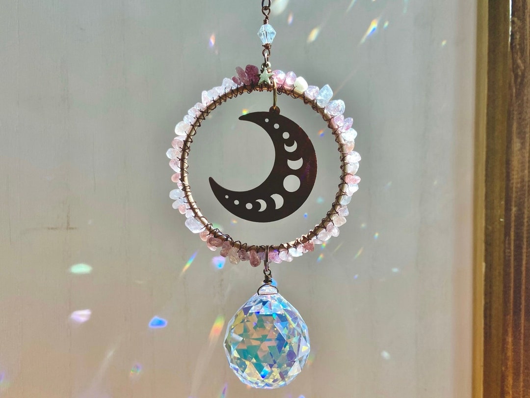 Crescent Moon Phases Suncatcher, Birthstone, Crystal Gemstone Prism ...