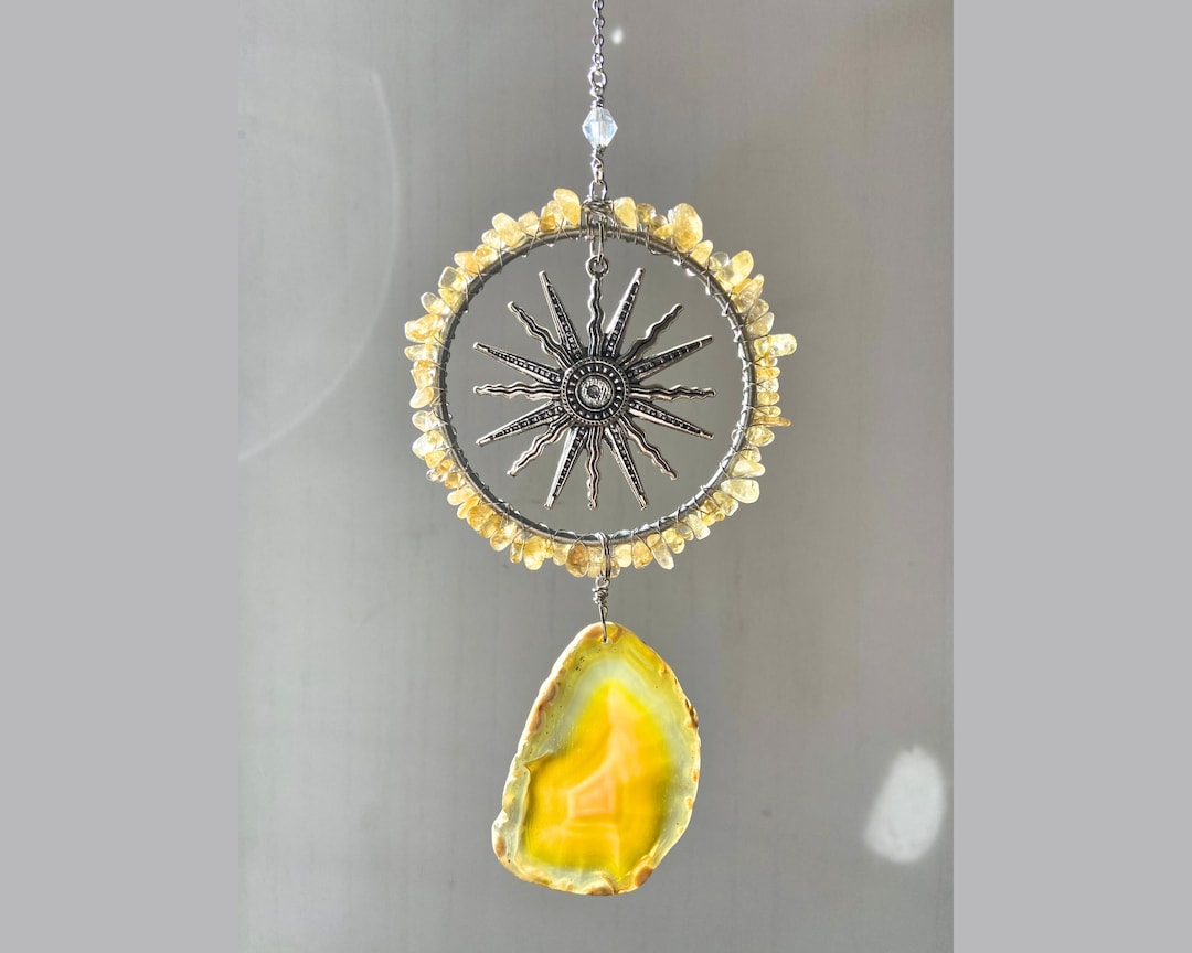 Sun Citrine Yellow Agate Suncatcher, Yellow Crystal Gemstone Celestial ...