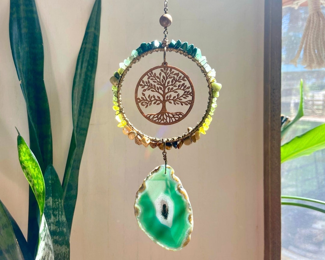 Tree of Life Agate Suncatcher Ornament Houseplant Window Hanging Decor ...