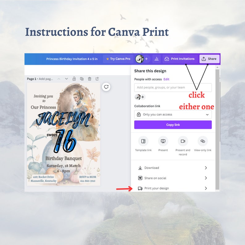 Princess Birthday Invitation Template Canva Editable - Etsy