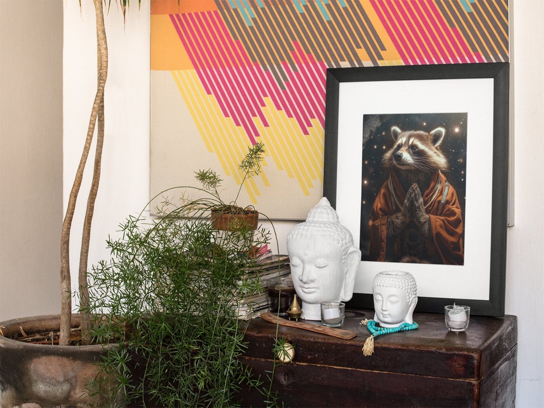 Raccoon Praying in Space Wall Art | Buddhist Spirit Animal | Premium ...
