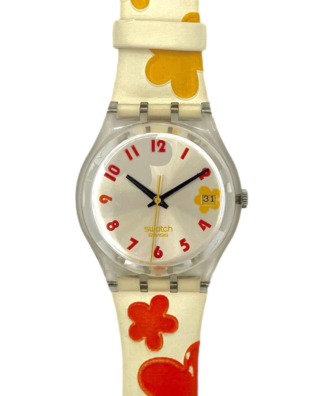 Swatch JUICY HOURS GE402 - Perfect Pre-loved Condition - Leather Strap ...