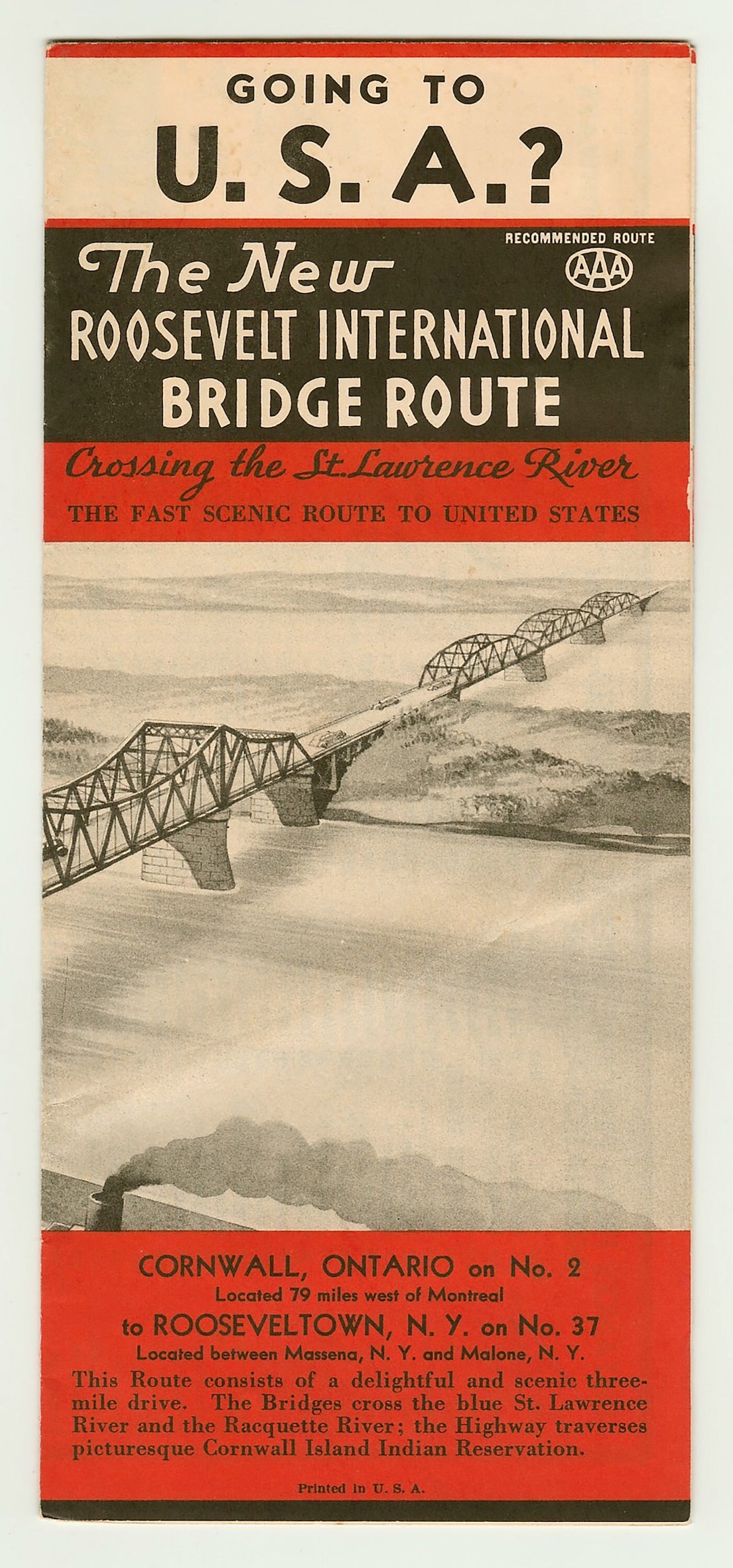 New Roosevelt International Bridge Route Map and Info, 1939 New York ...