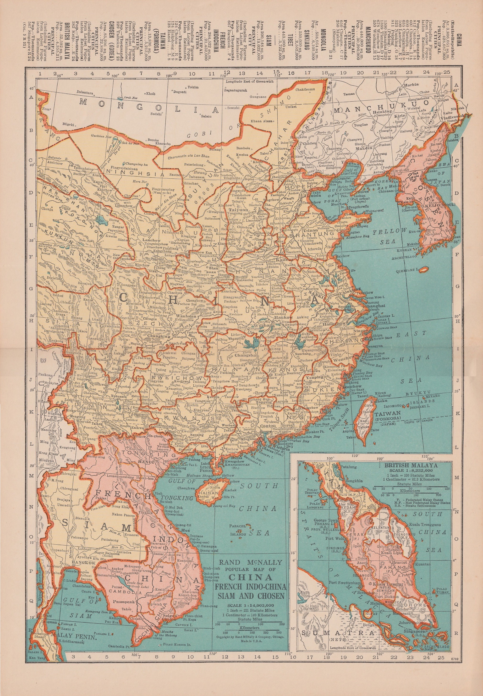 Map of China and Surrounding Countries - 1935 - Etsy