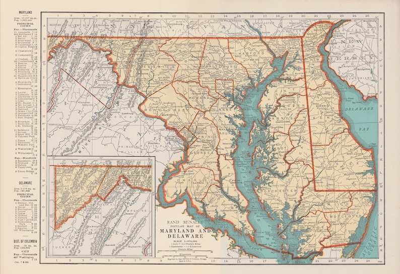 Map of Maryland and Delaware - 1935 - Etsy