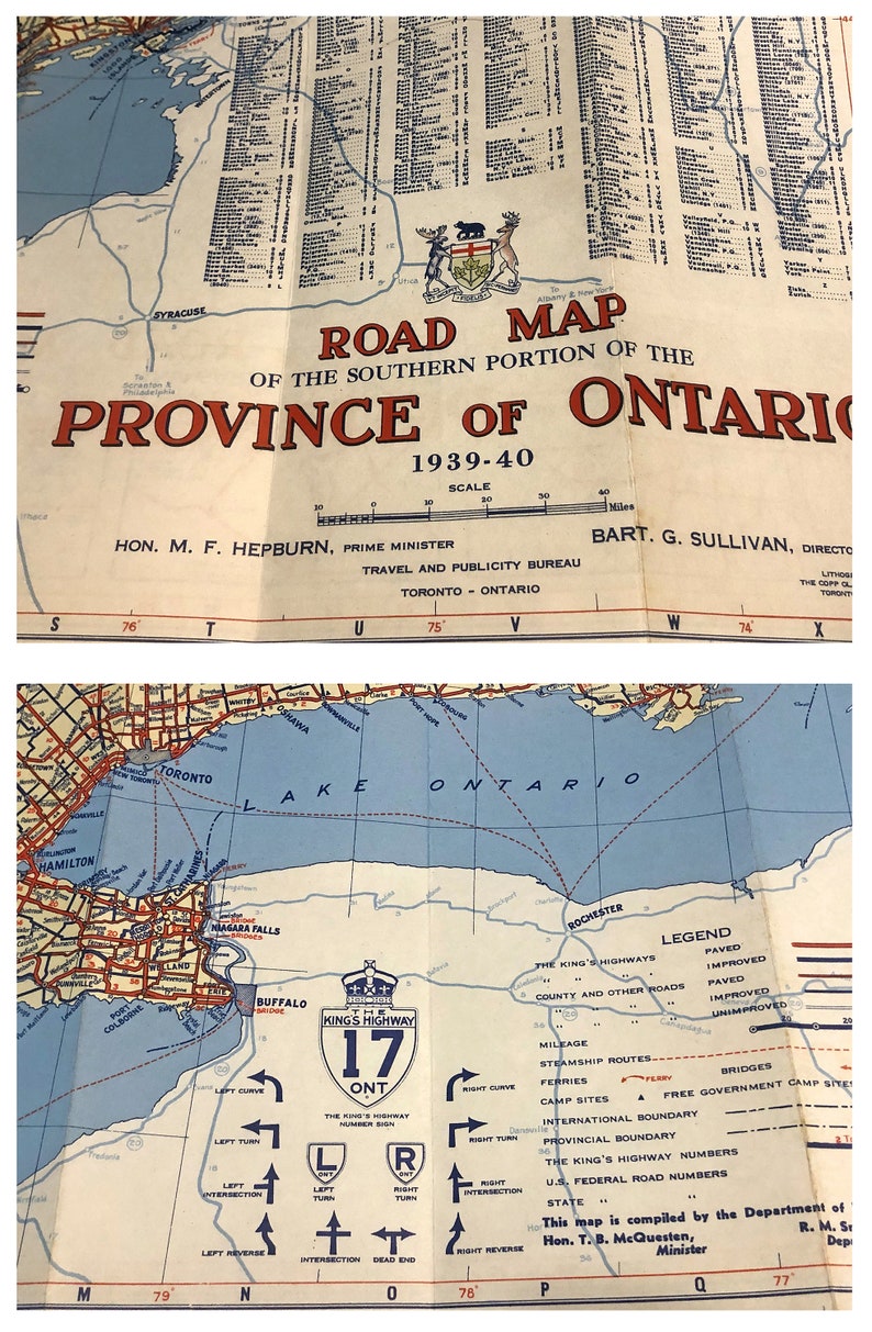 Ontario Province Road Map & Travel Info, 1939-40 - Etsy