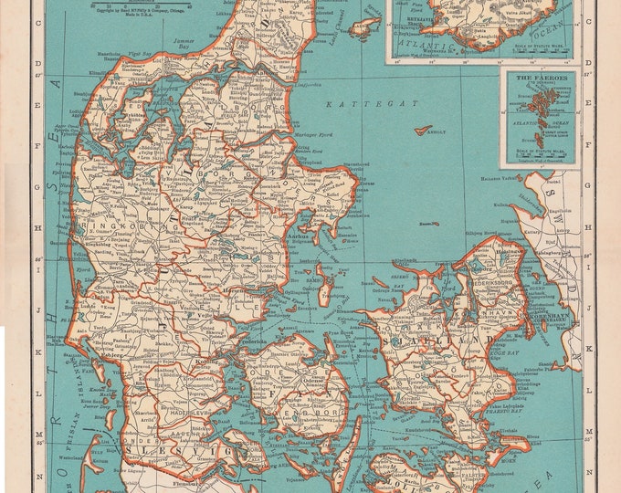 Map of Denmark and Iceland - Etsy