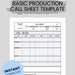 Basic Production Call Sheet Template | Film and Photo Production ...