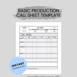 Basic Production Call Sheet Template | Film and Photo Production ...