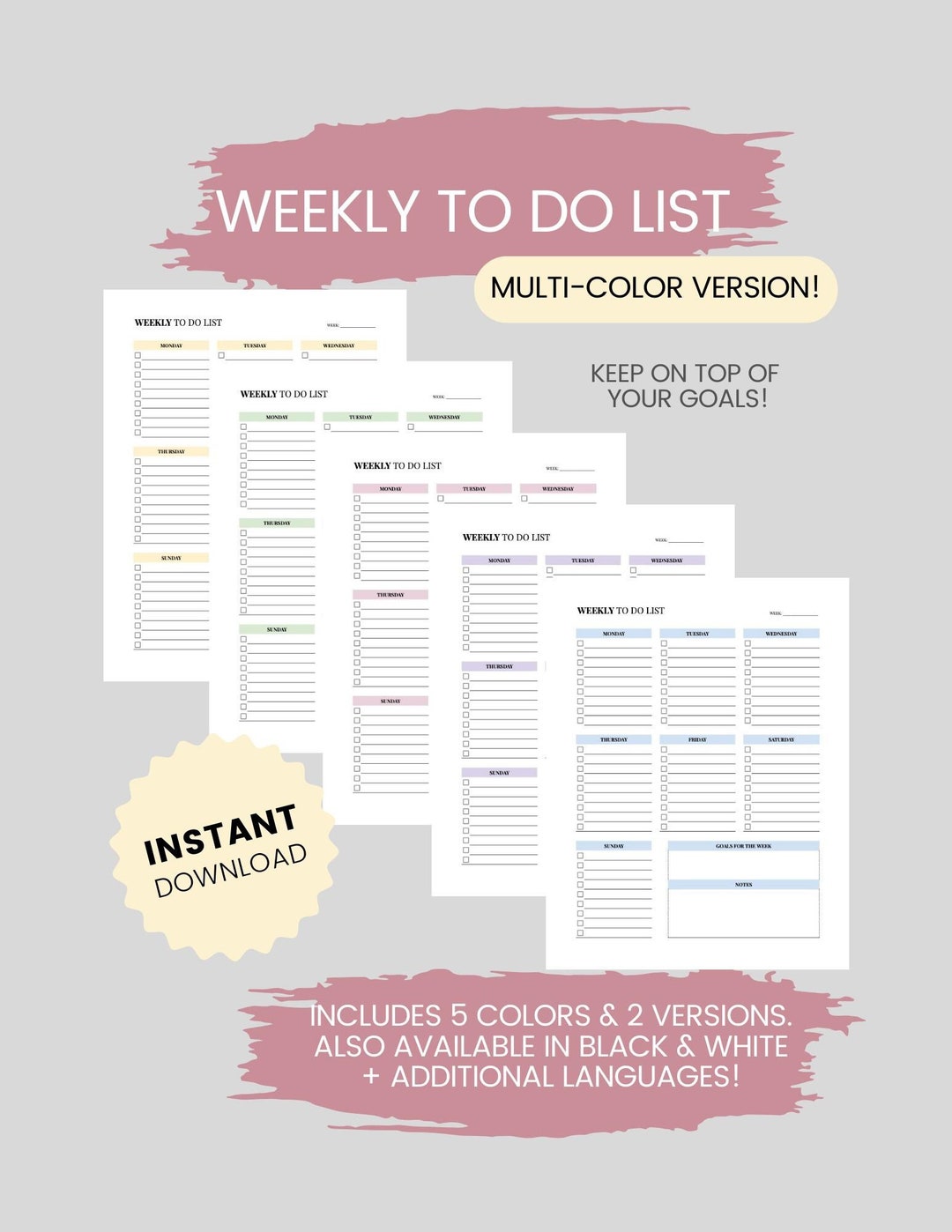 Weekly to Do List | Color Printable | Colorful Weekly Planner, Weekly ...