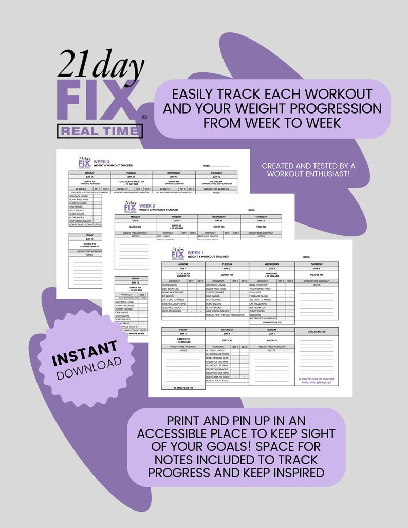 21 Day Fix Real Time | Weight & Workout Tracker + Notes - Etsy