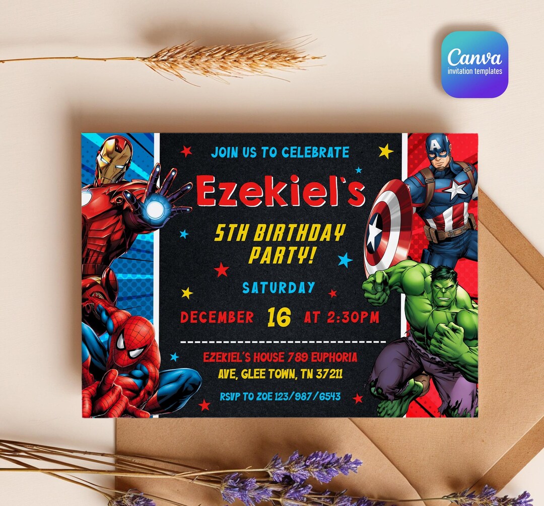 Printable Boy Birthday Invite, Super Hero Editable Party Invitation ...